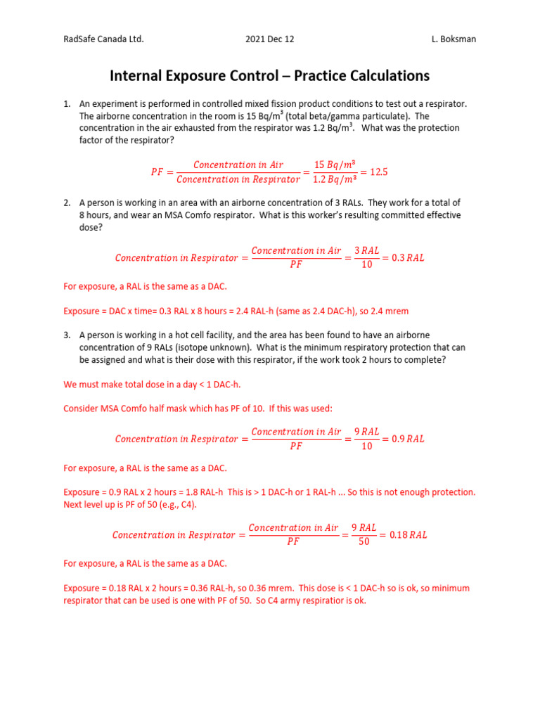 07 Internal Exposure Control Practice Calculations With Answers | PDF ...