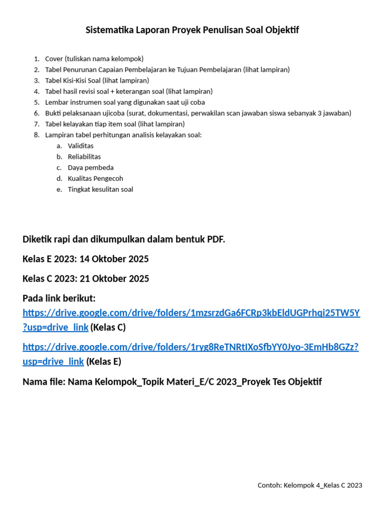 Sistematika Laporan Proyek Penulisan Soal Objektif | PDF