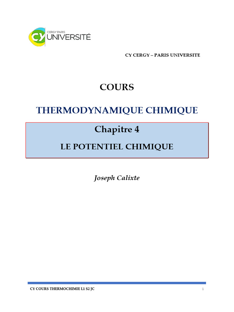 Potentiel chimique en thermodynamique | PDF | Thermodynamique ...