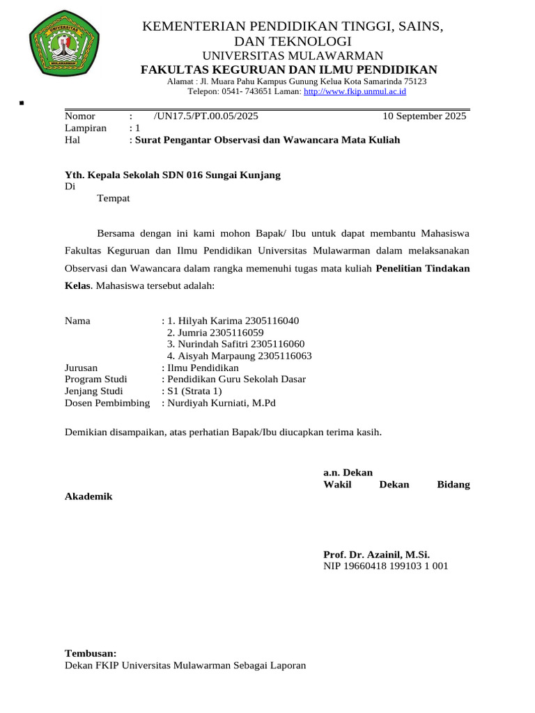 Surat Pengantar Observasi Mahasiswa | PDF