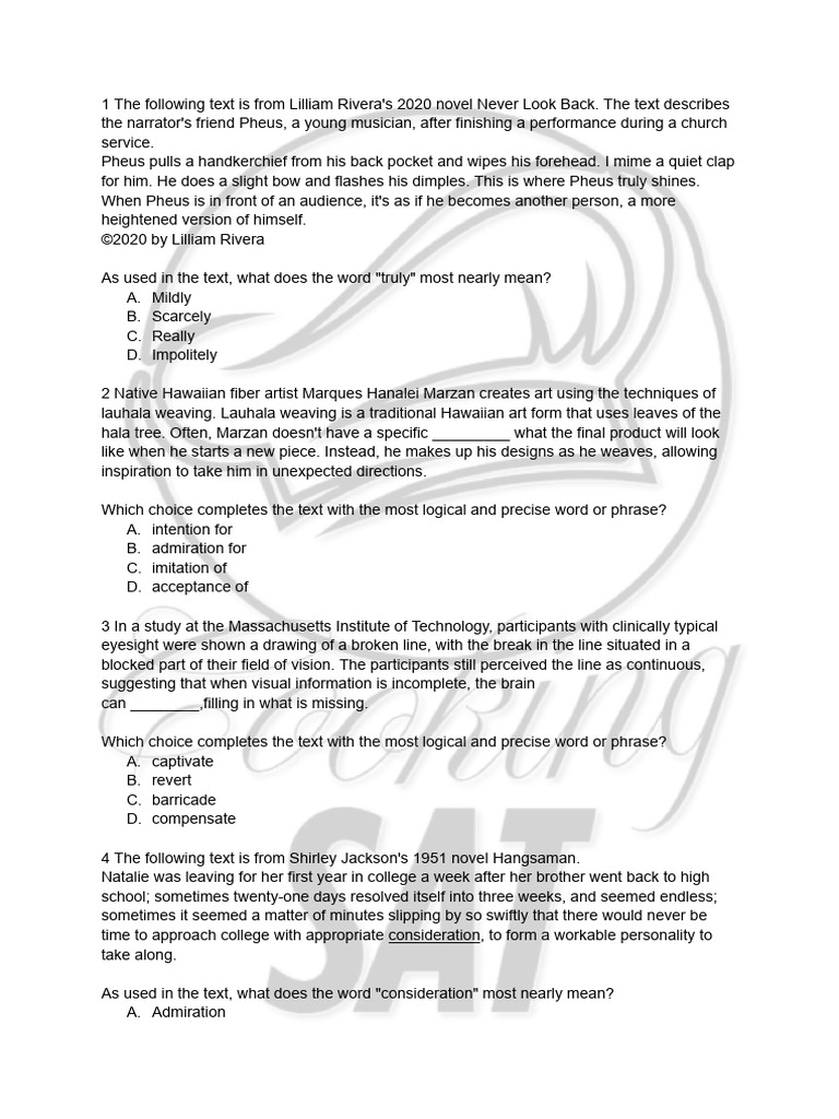 SAT OCTOBER 4,2025 R&W Question Bank Part 1 @CookingSAT | PDF