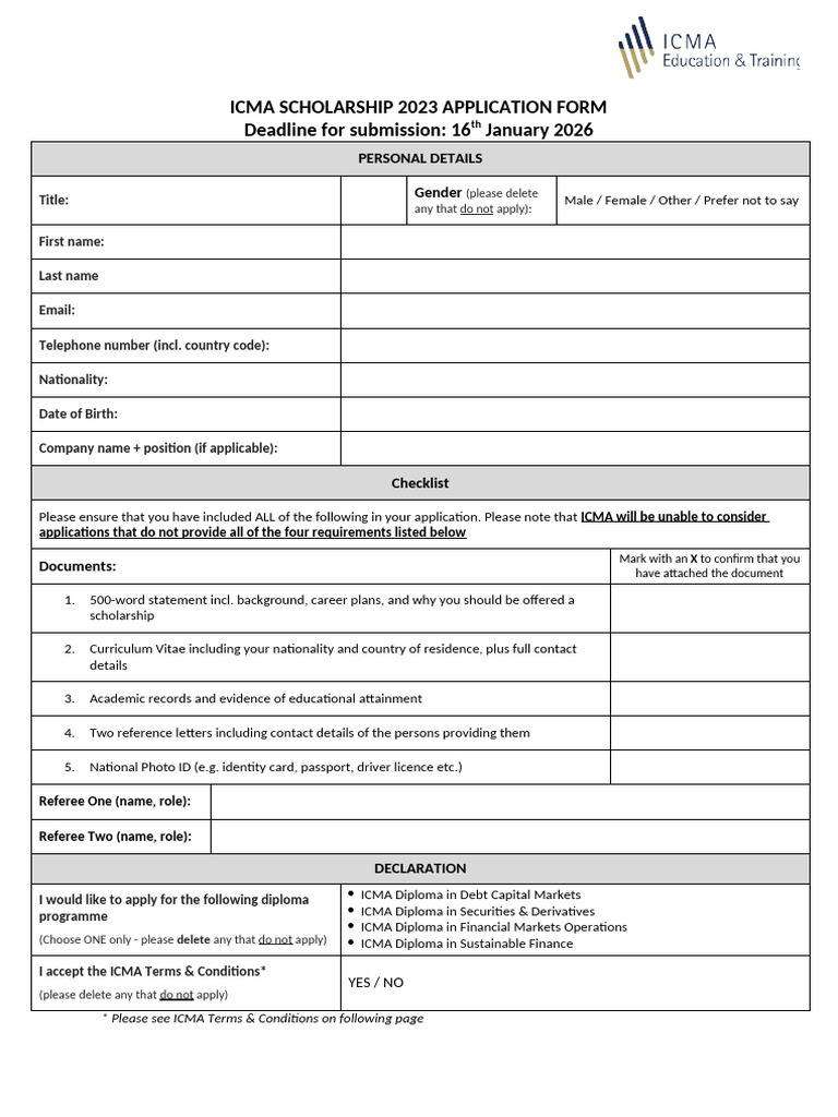 ICMA Scholarship Application 2023 | PDF | Intimidation | Identity Document
