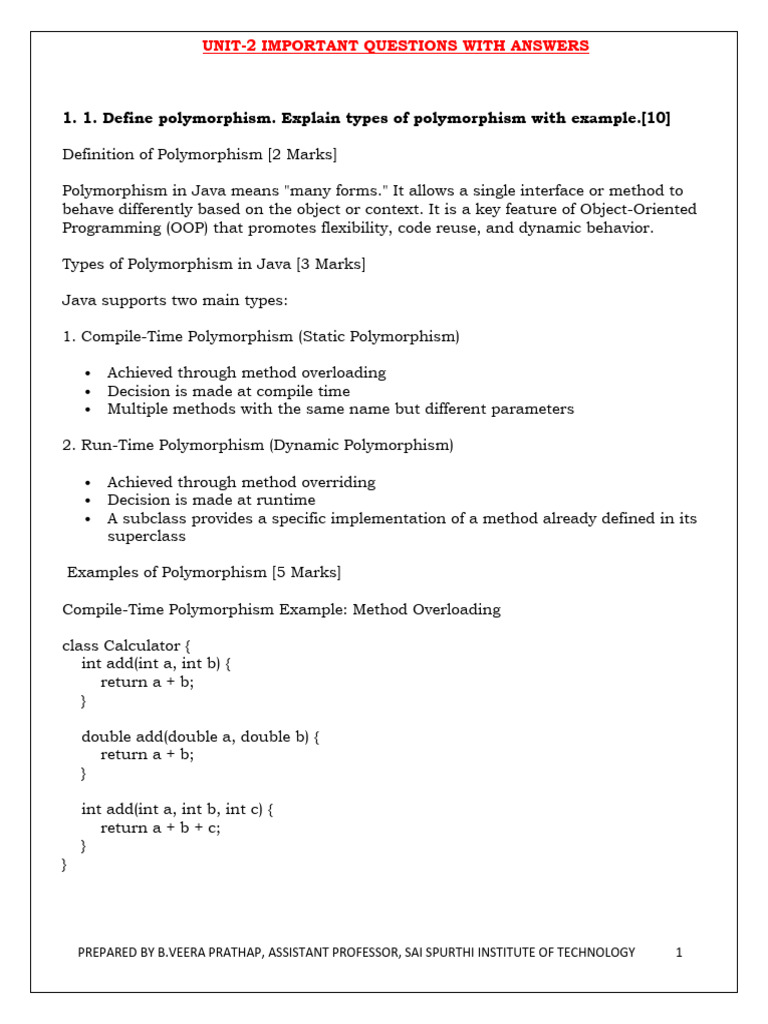 Unit 2 Importantquestions Answers | PDF | Inheritance (Object Oriented ...