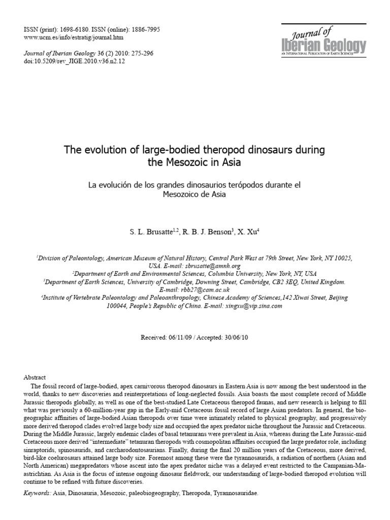 The Evolution of Large-Bodied Theropod Dinosaurs During The Mesozoic in ...