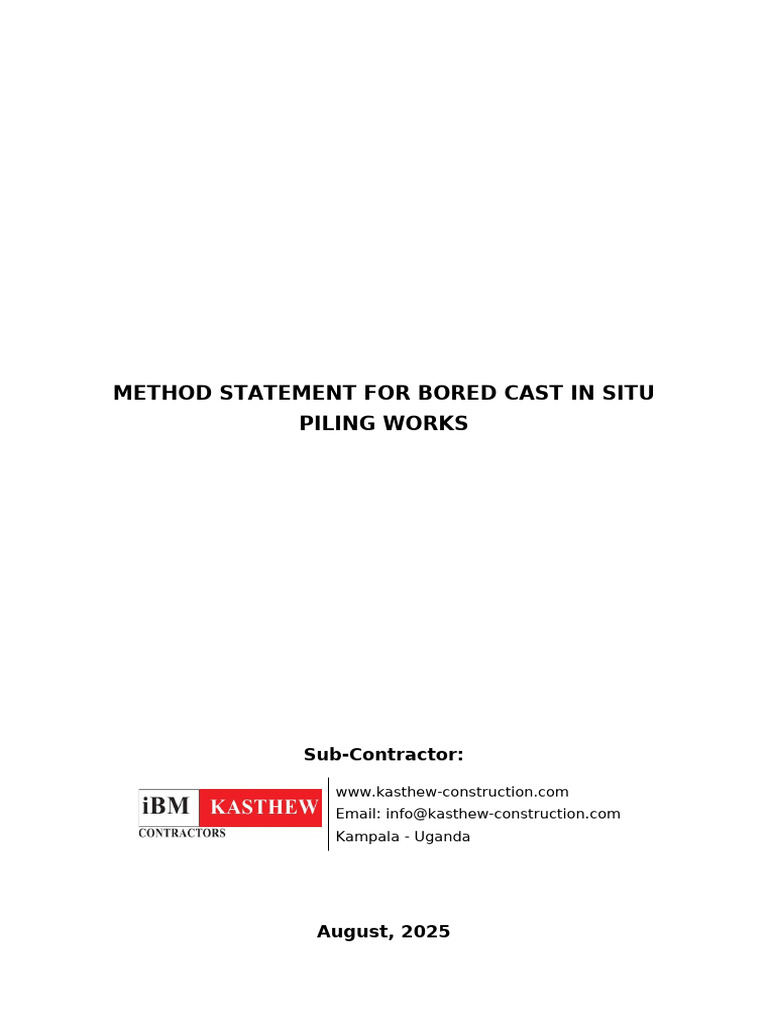 Bored Cast In Situ Piling Method Statement | PDF | Drilling Rig | Concrete