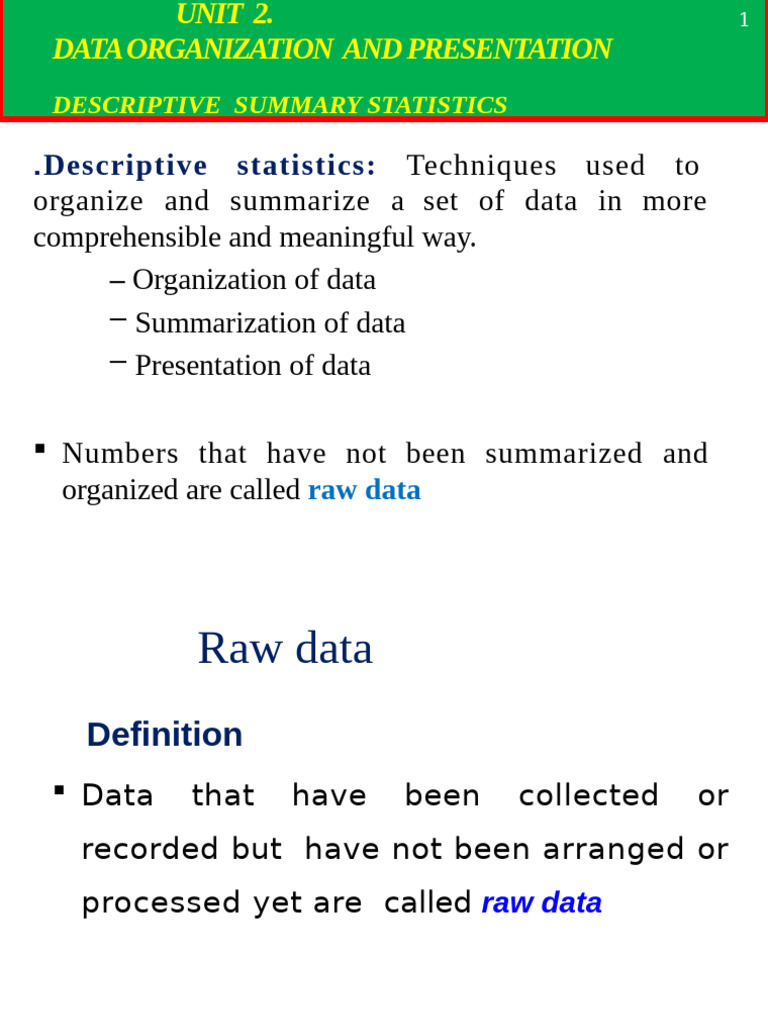 UNIT - 2 Data Organization & Presentation | PDF | Histogram | Pie Chart