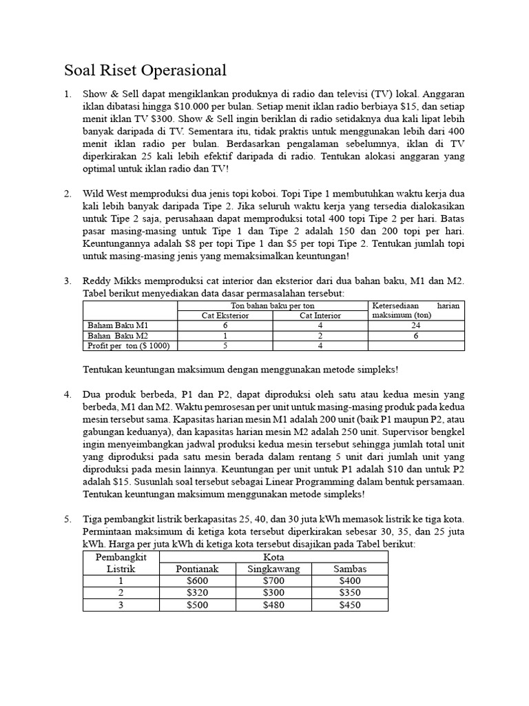 Soal Riset Operasional | PDF