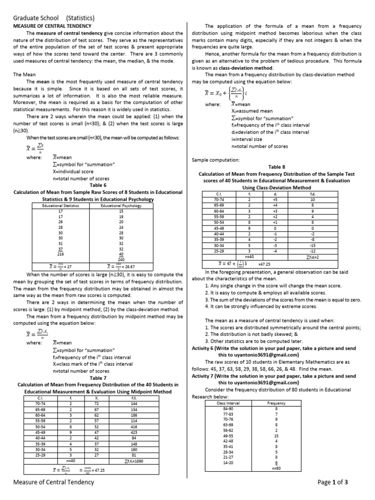 Central Tendency in Statistics Explained | PDF | Mean | Median