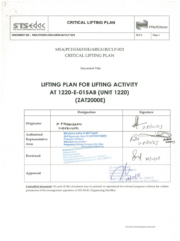1b-Clp023-Lifting Plan For 1220-E-015ab (Crane 200t) .Ver 2 | PDF ...