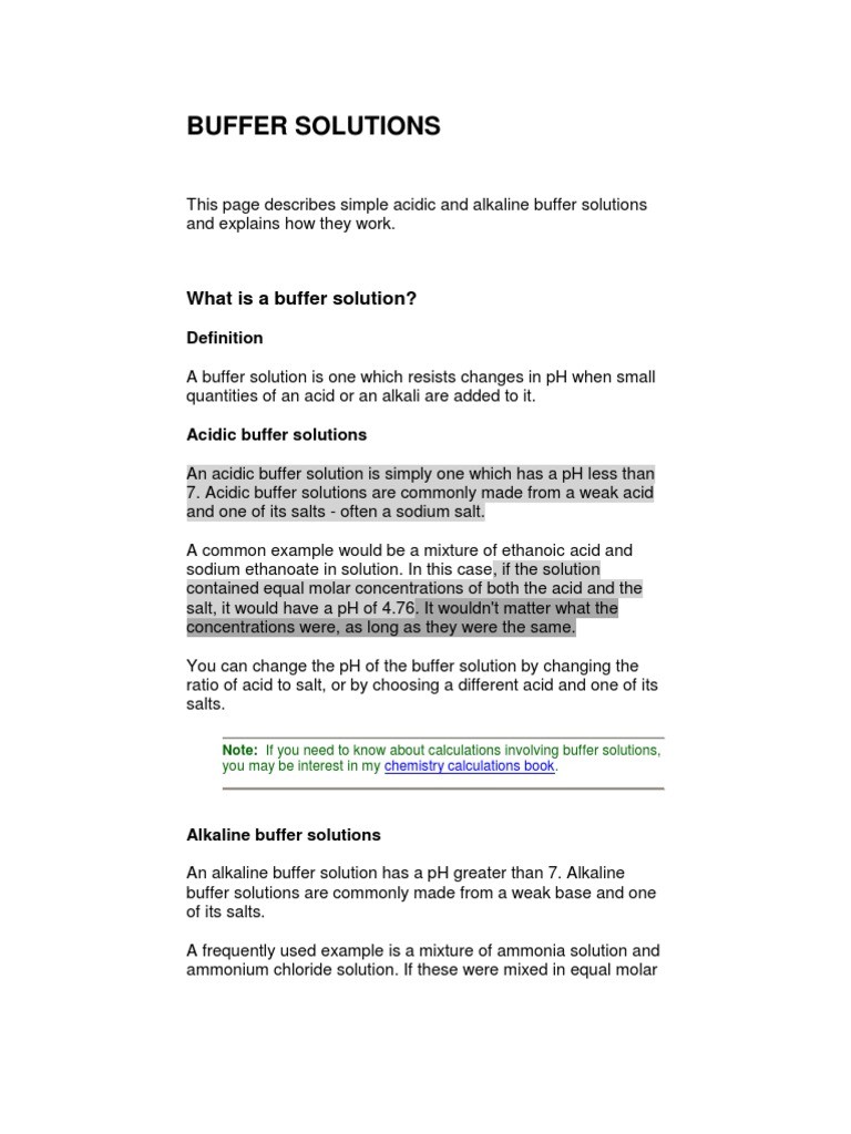 Buffer Solutions | PDF | Cooking, Food & Wine | Science & Mathematics
