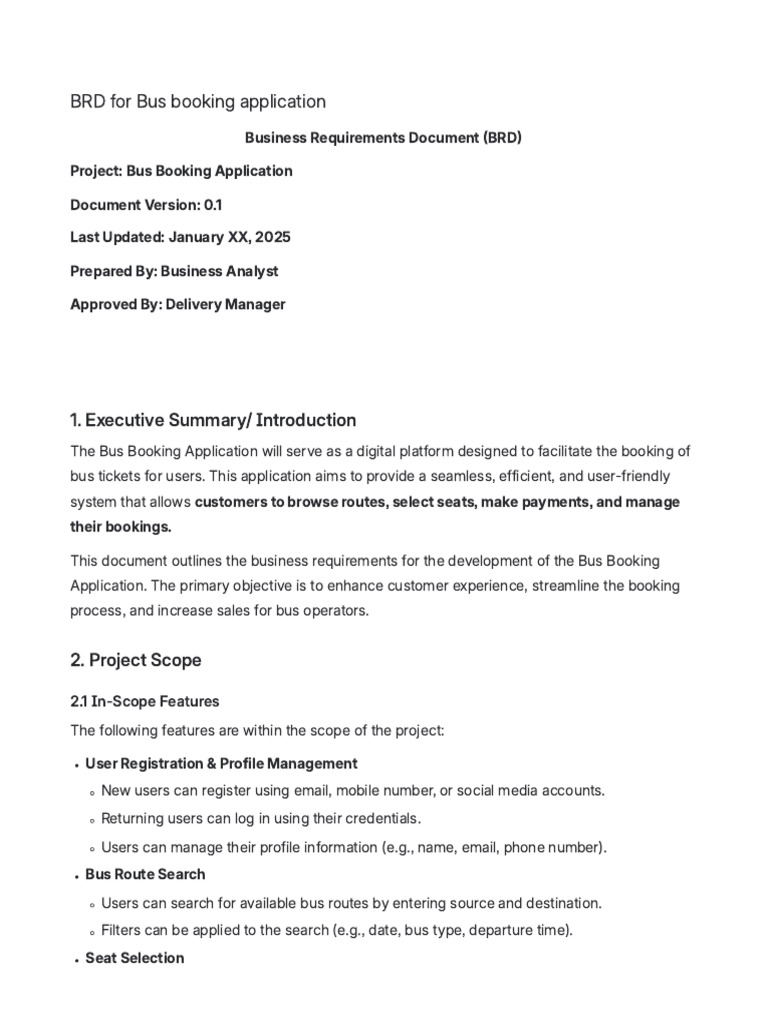 Bus Booking Application BRD Overview | PDF | Usability | Information ...