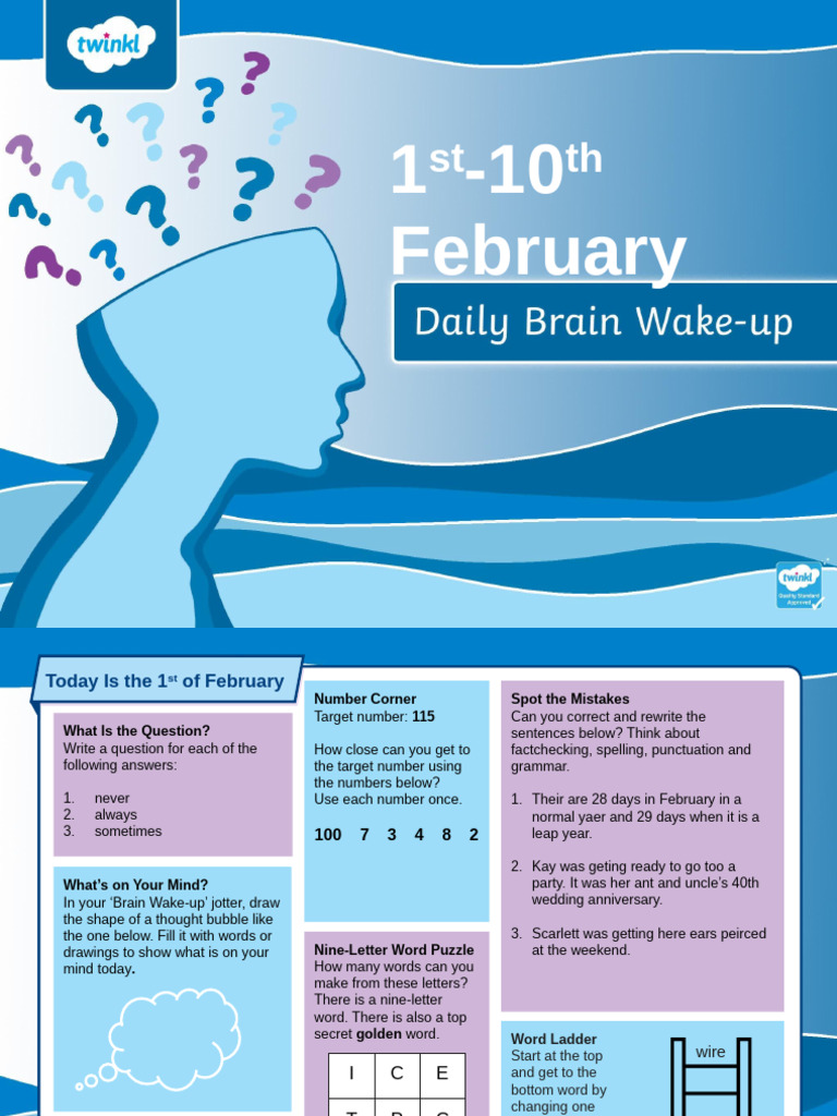 Cfe e 1662378443 Daily Brain Wake Up 1st To 10th February Activity ...