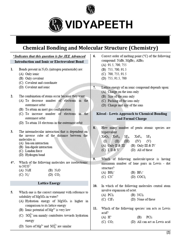 JEE Advanced Chemistry: Bonding Concepts | PDF | Chemical Bond ...