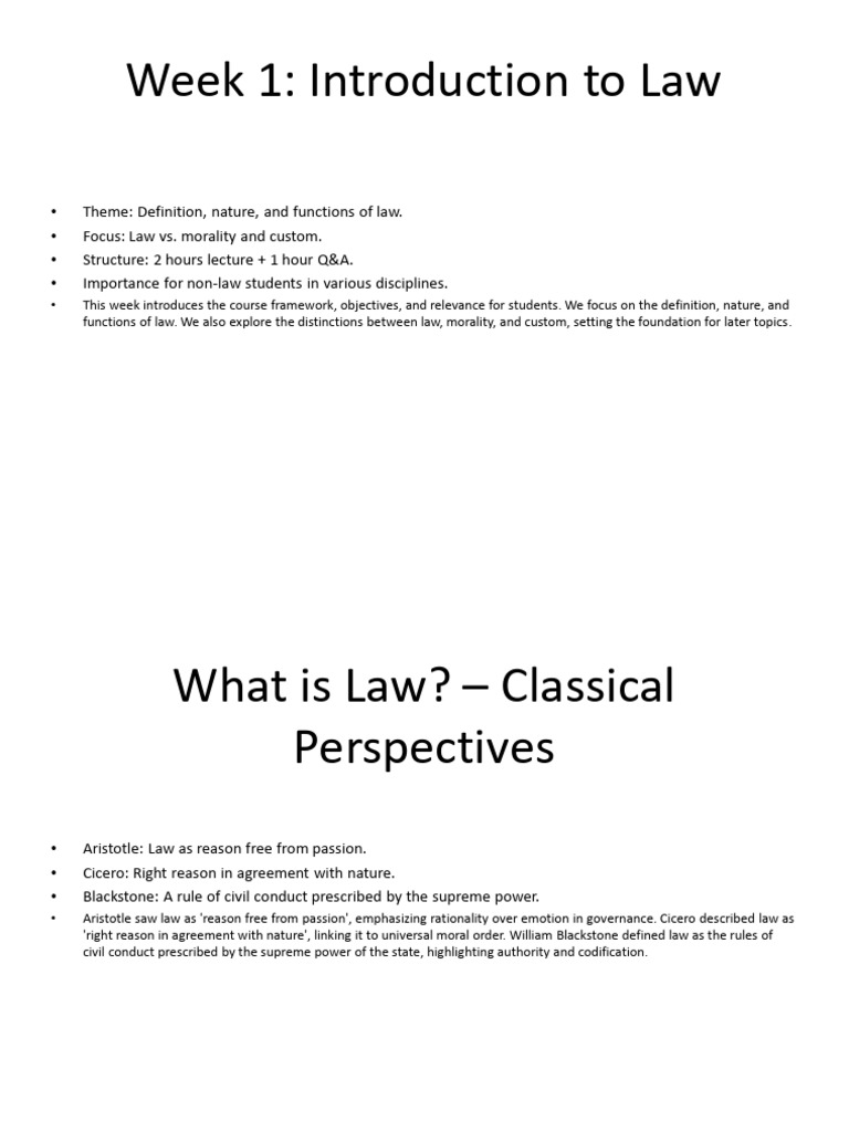 LAW 201 Week1 Introduction To Law Expanded en | PDF | Mediation | Morality