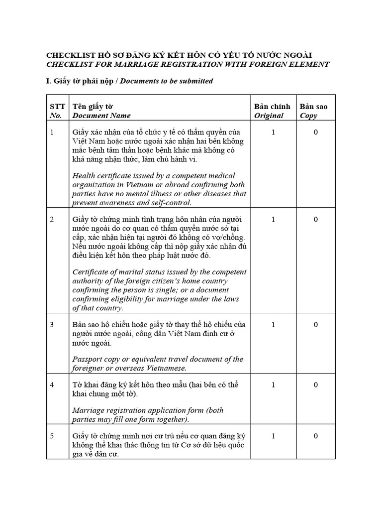 Checklist For Marriage Registration With Foreign Element | PDF