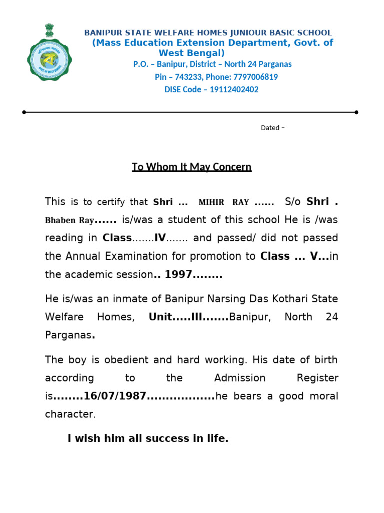 Banipur State Welfare Homes Juniour Basic School-1 | PDF