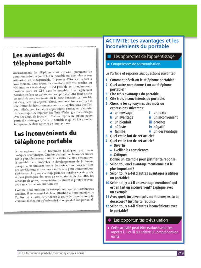 Avantages et inconvénients du portable | PDF | Téléphones portables ...