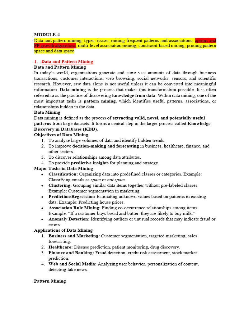 MODULE-4 (Datamining, Patternmining and Association Rule) | PDF | Data Mining | Cluster Analysis