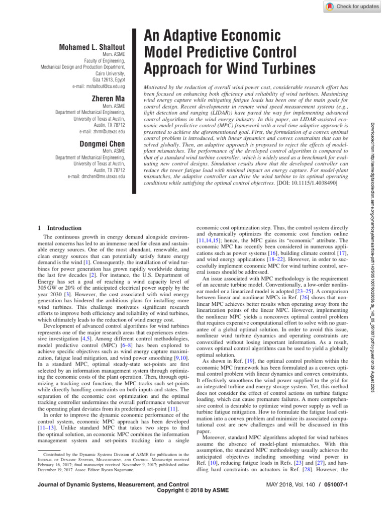 An Adaptive Economic Model Predictive Control Approach For Wind Turbines | PDF | Wind Turbine ...