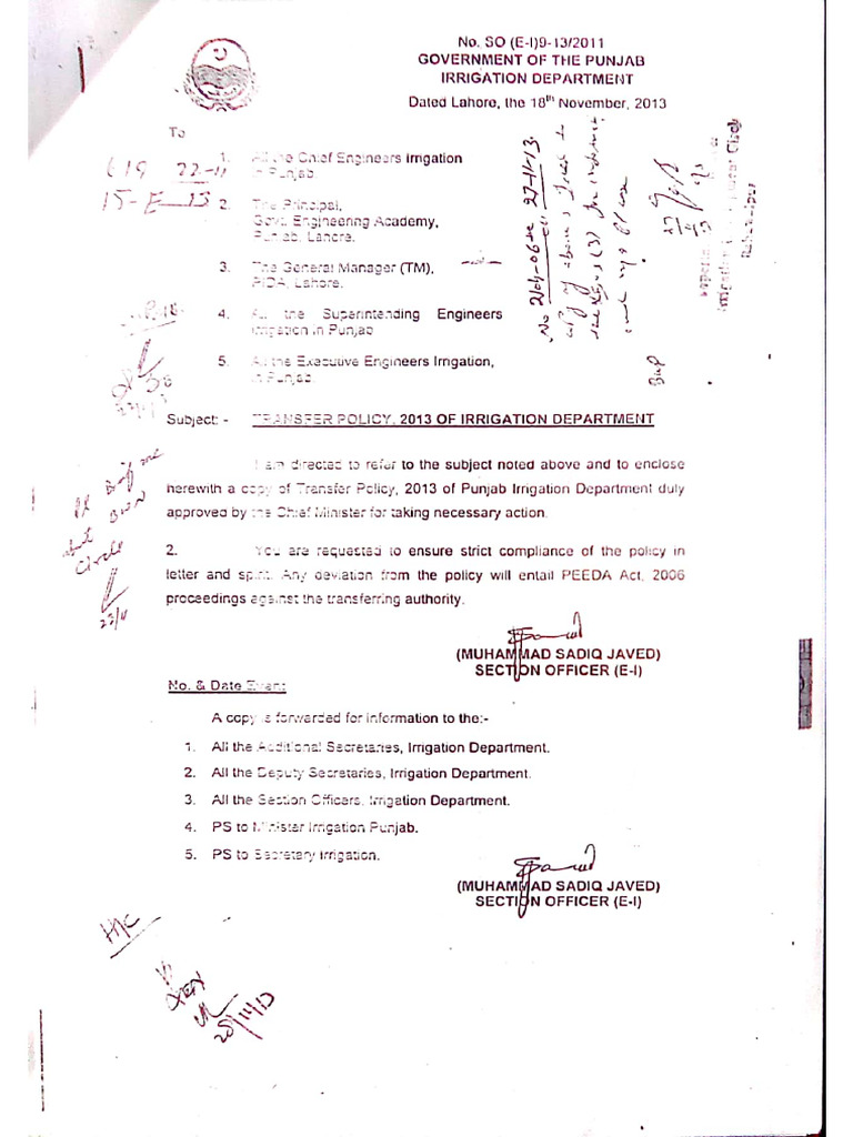 Transfer Policy Irrigation Dept. | PDF