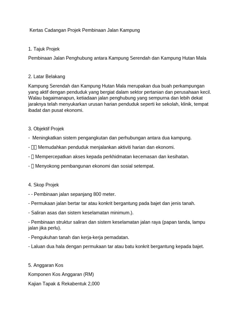 KERTAS Cadangan Projek Jalan Kampung | PDF