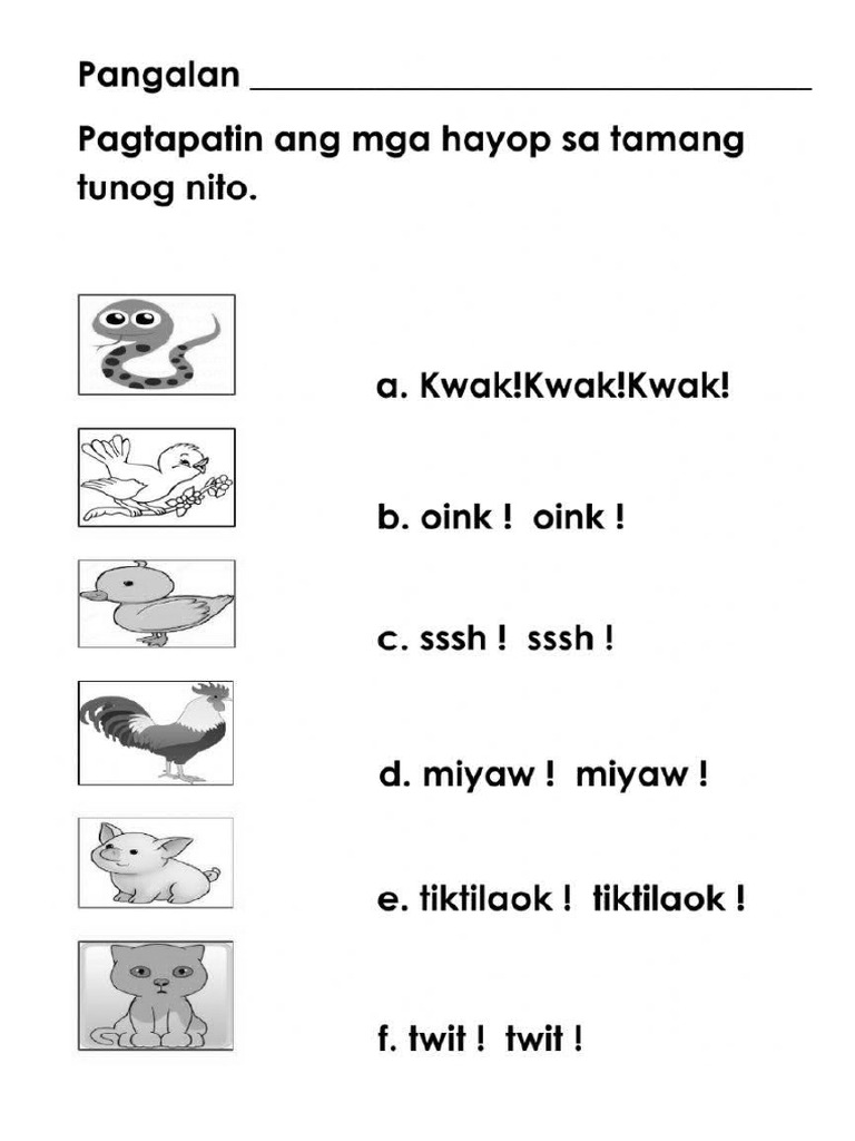 Mga Tunog NG Hayop at Bagay | PDF