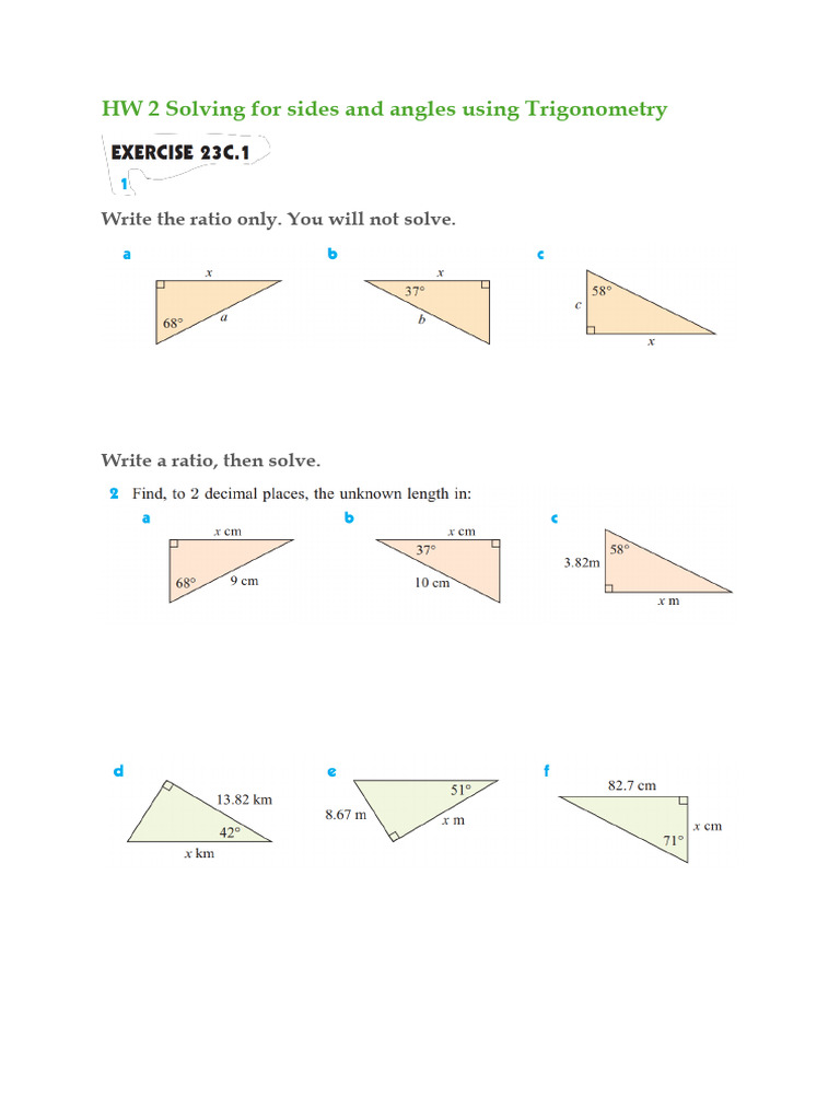 HW 2 Solving For Sides and Angles Using Trigonometry | PDF