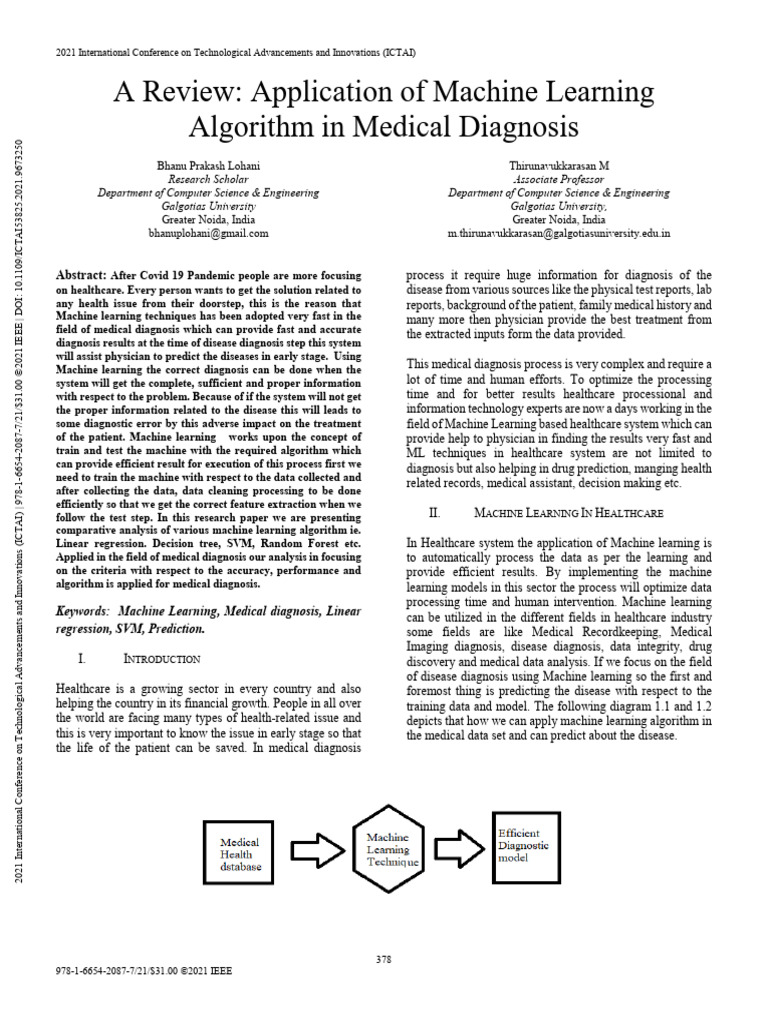 Machine Learning in Medical Diagnosis | PDF | Machine Learning ...
