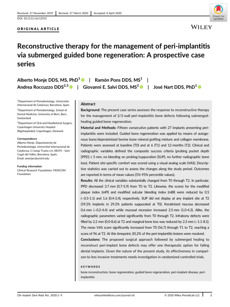 Reconstructive Therapy for Peri-Implantitis | PDF | Dental Implant ...