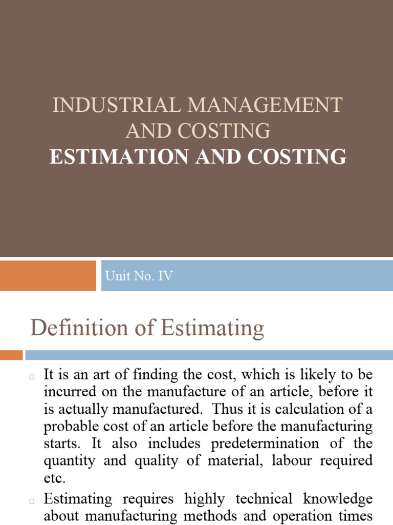 Estimating and Costing in Manufacturing | PDF | Cost | Labour Economics