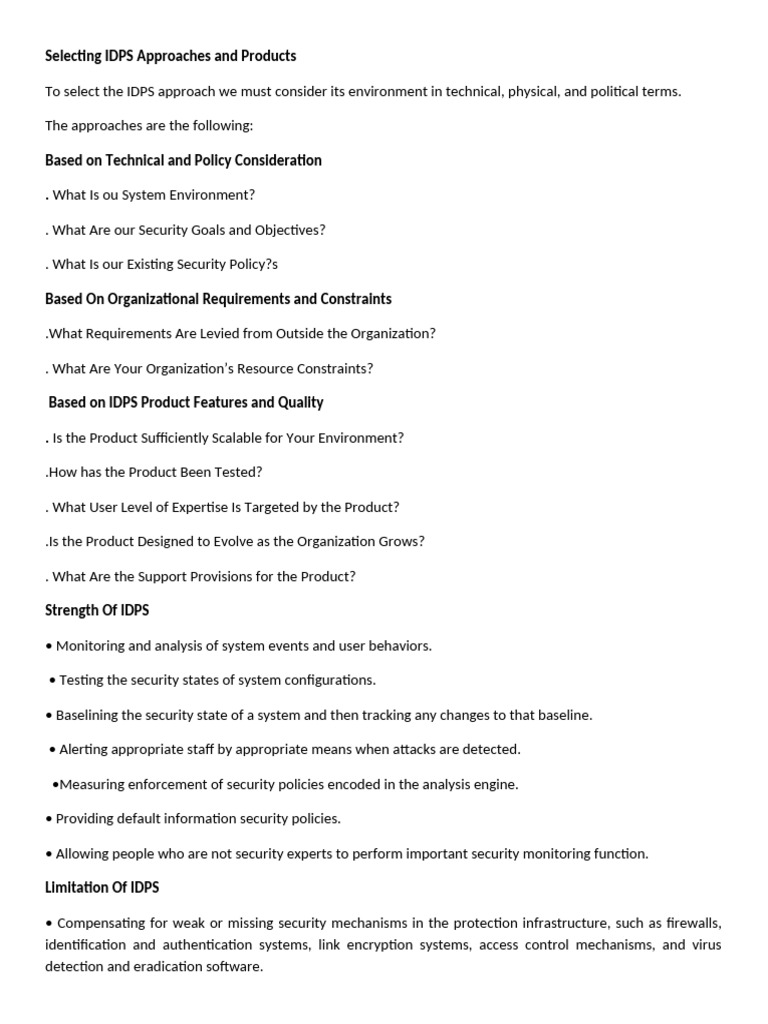 Selecting IDPS Approaches and Products | PDF | Security | Computer Security