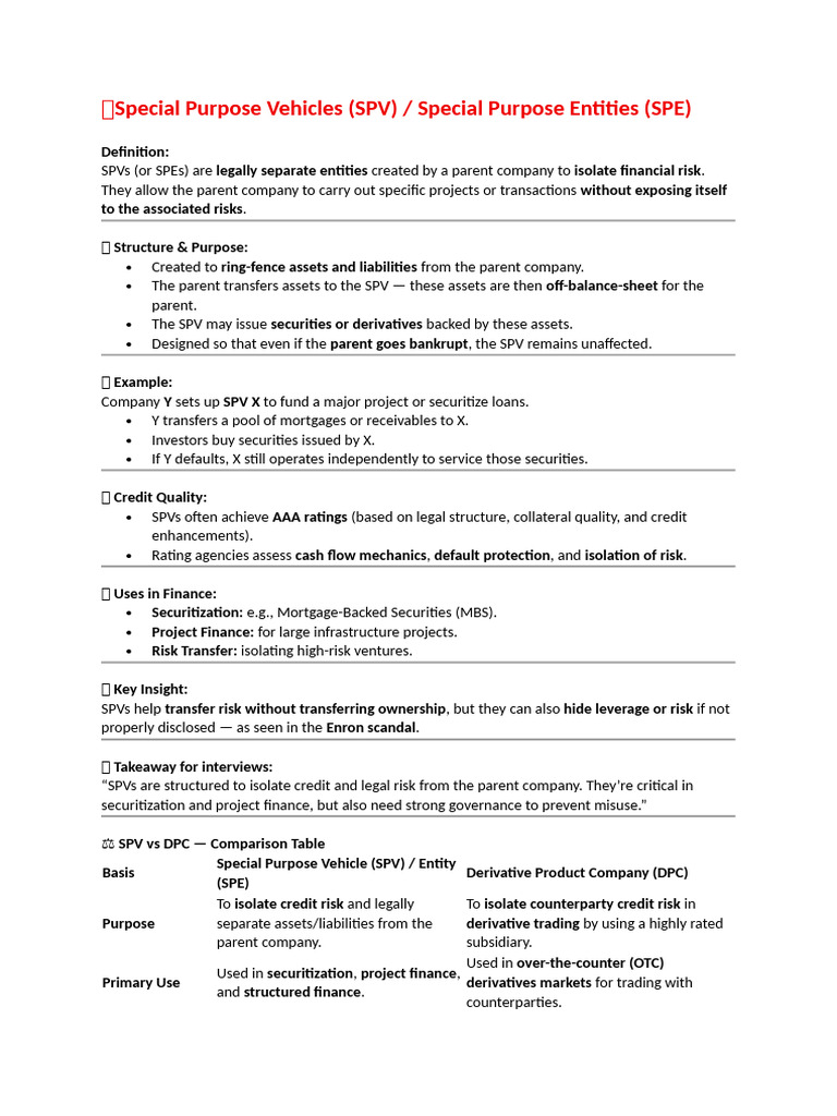 Special Purpose Vehicles (SPV) | PDF | Securitization | Derivative ...