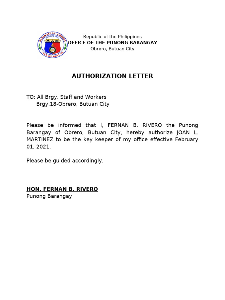 Authorization Letter for Key Keeper | PDF