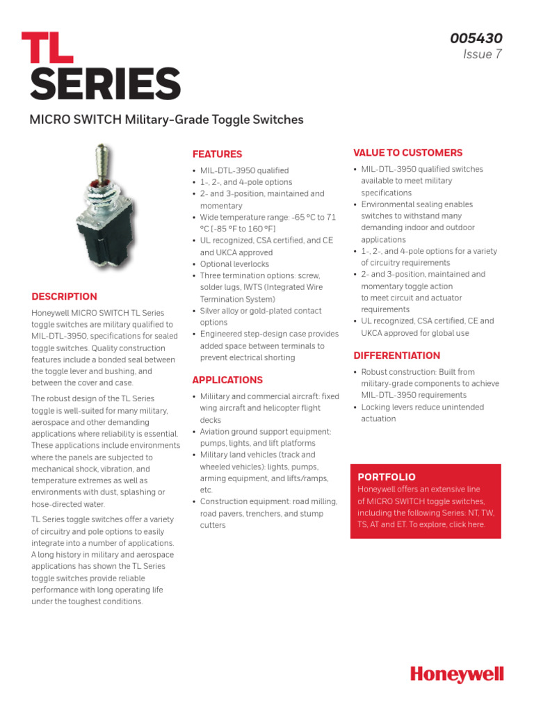 Переключатели Sps Siot Micro Switch Tl Toggle Product Sheet 005430 Ciid ...