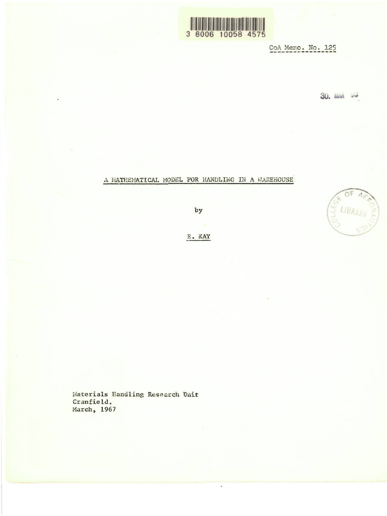 Mathematical Model for Warehouse Handling | PDF | Variance | Forecasting