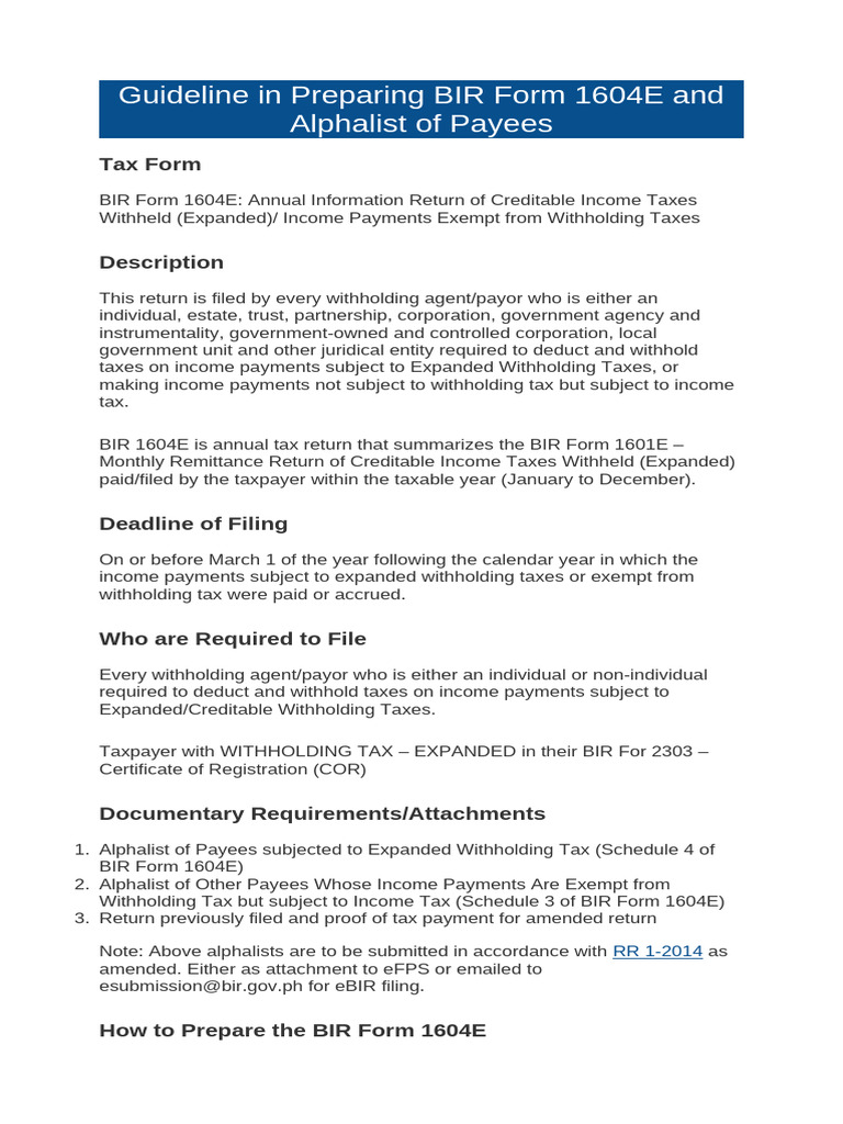 BIR Form 1604E Filing Guidelines | PDF | Income Tax In The United ...