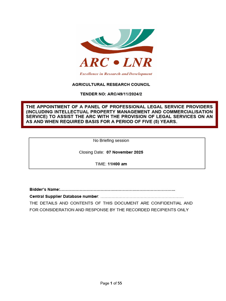 Bid Document - Panel of Legal Services 5 Years ARC 49-11-2024-2 | PDF ...