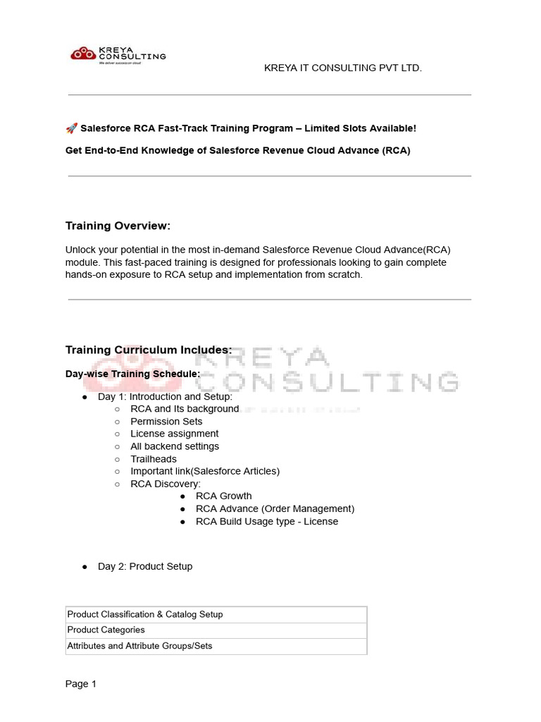 RCA Training Proposal | PDF | Pricing | Computing