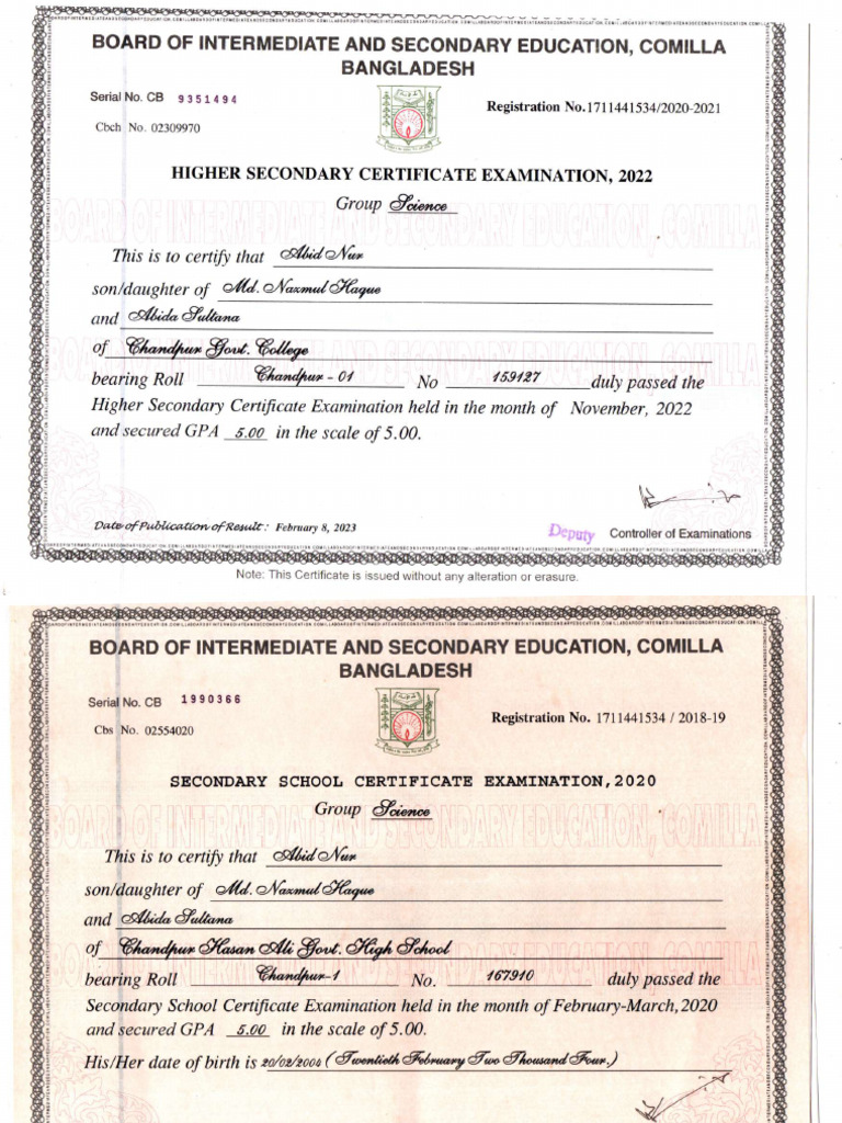 HSC Certificate | PDF