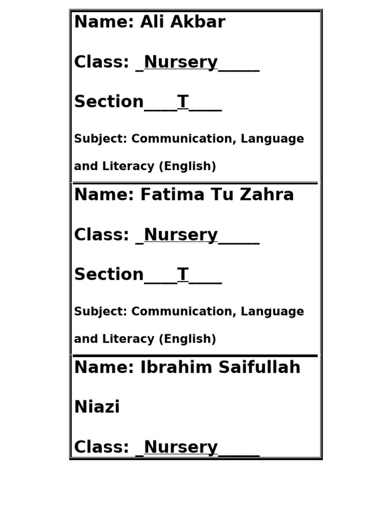 Literacy English Copy Tags Nursery 2020 | PDF