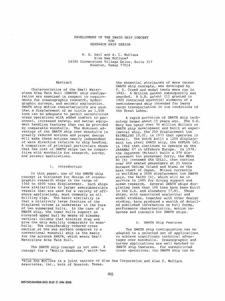 SWATH Ship Design for Ocean Research | PDF | Ships | Watercraft