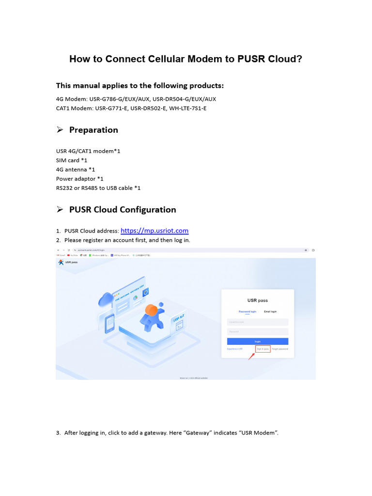 How To Connect Cellular Modem To PUSR Cloud?: Preparation | PDF | Modem ...