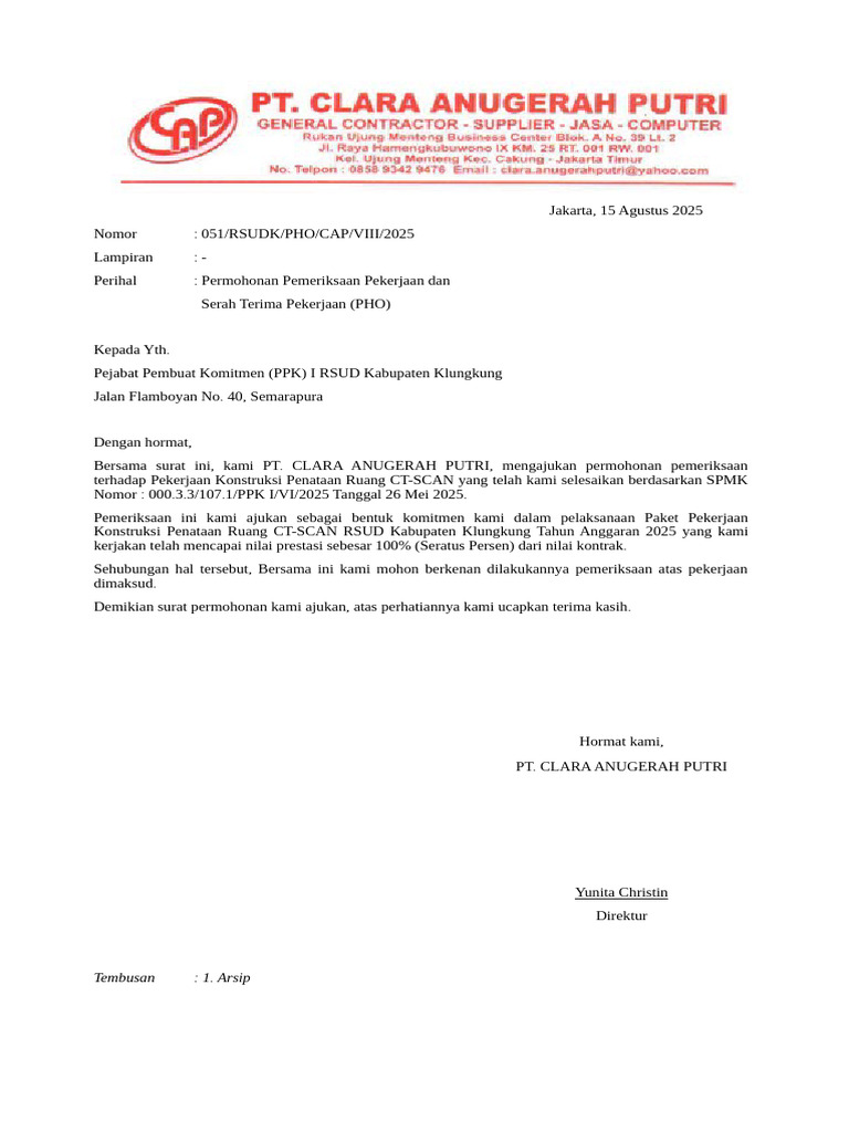 Surat Permohonan Pemeriksaan CT-SCAN | PDF
