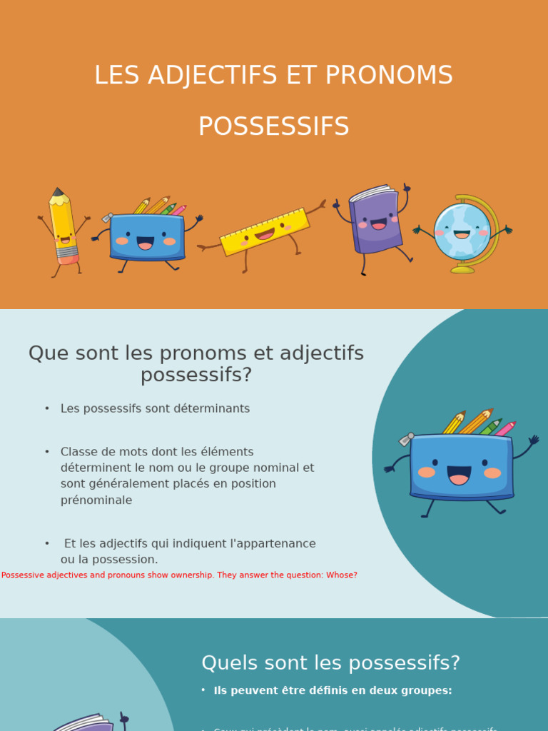Les Adjectifs Et Pronoms Possessifs With English | PDF | Genre ...