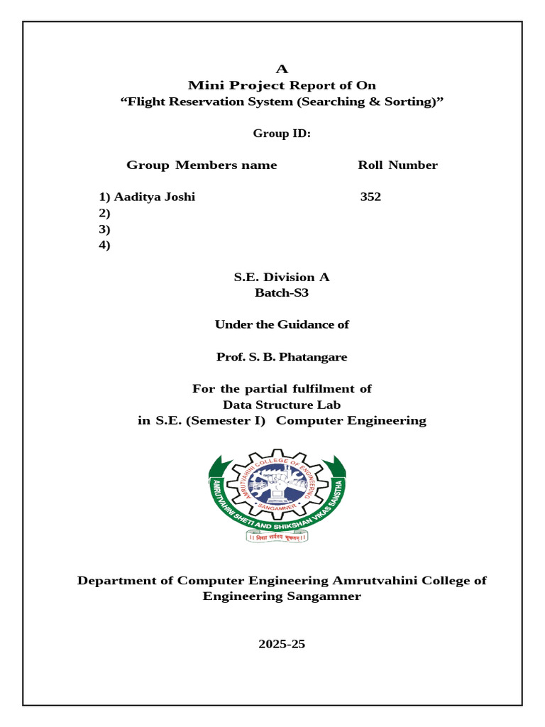Flight Reservation System Project Report | PDF | Data Structure ...