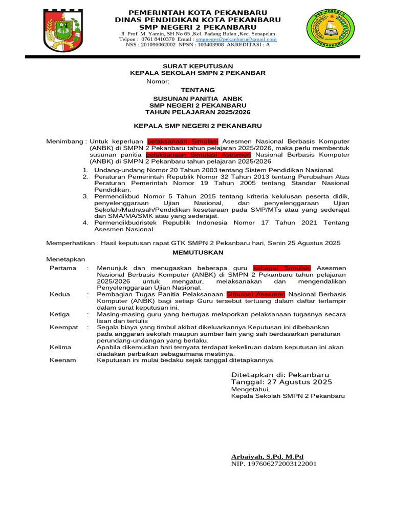 SK Panitia Anbk 2025-2026 | PDF