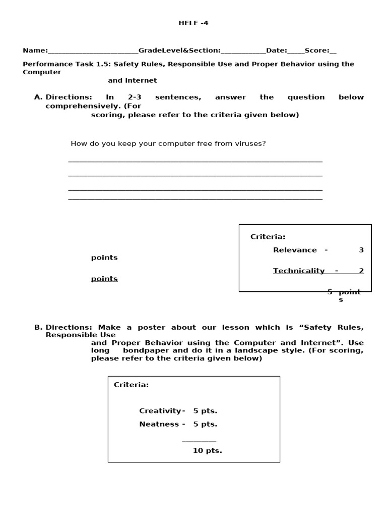 Grade 4 Performance Task 1.5 | PDF