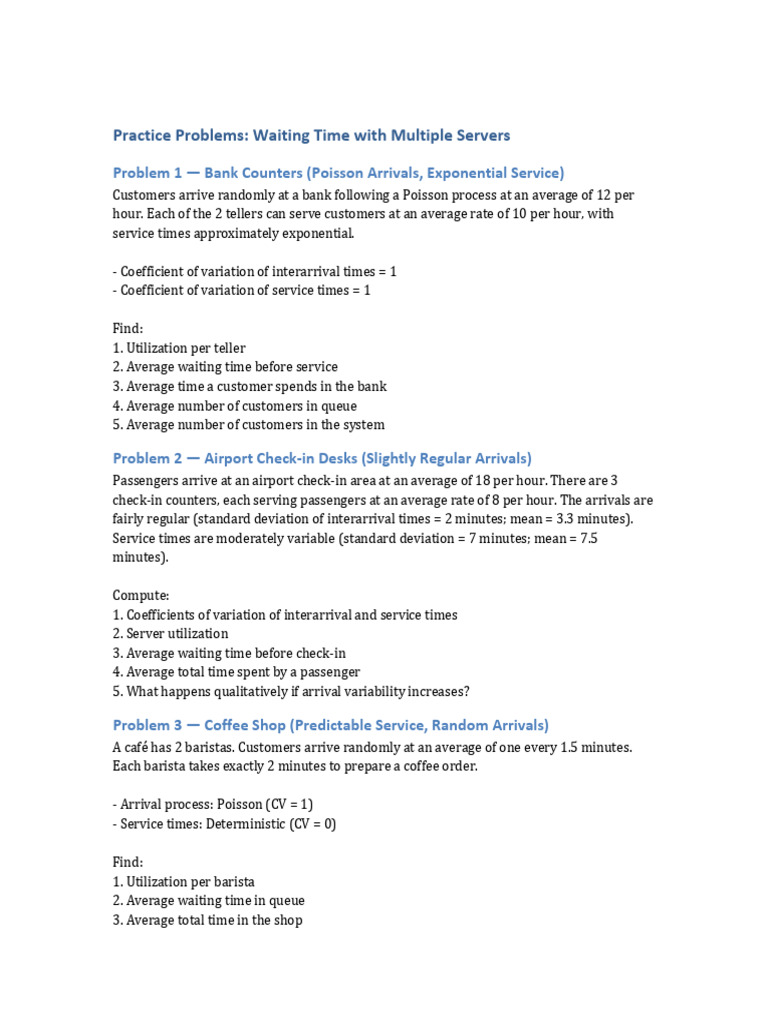 Waiting Time Problems with Multiple Servers | PDF | Coefficient Of ...