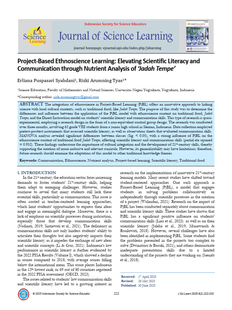 2025 - 6 - JSL - Project-Based Ethnoscience Learning Elevating ...