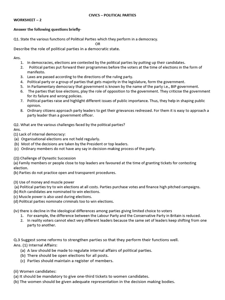 Functions and Challenges of Political Parties | PDF | Political Parties ...